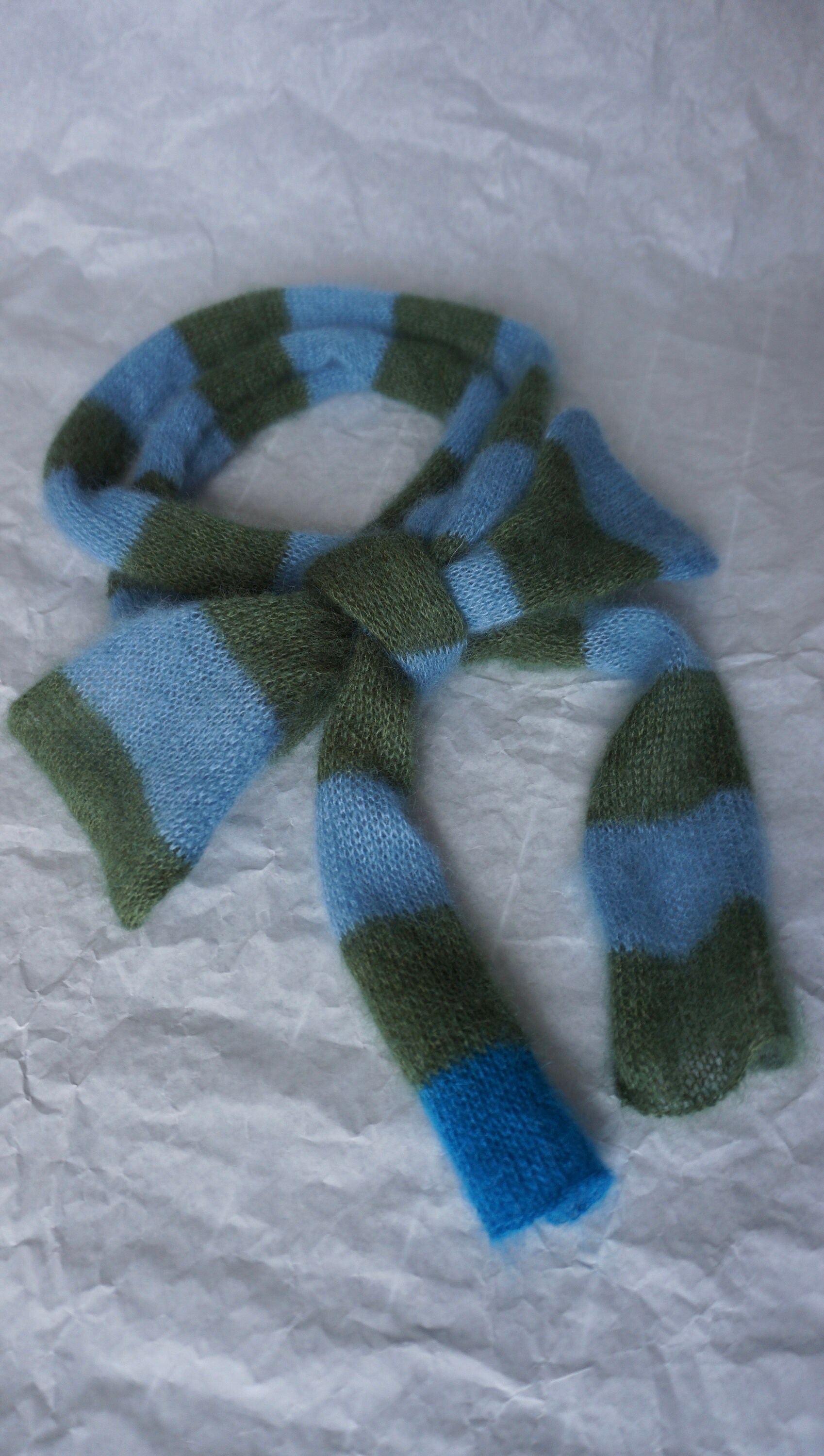 Skinny Fluffy Mohair Silk Scarf - Thin and Long - Green and Blue ...