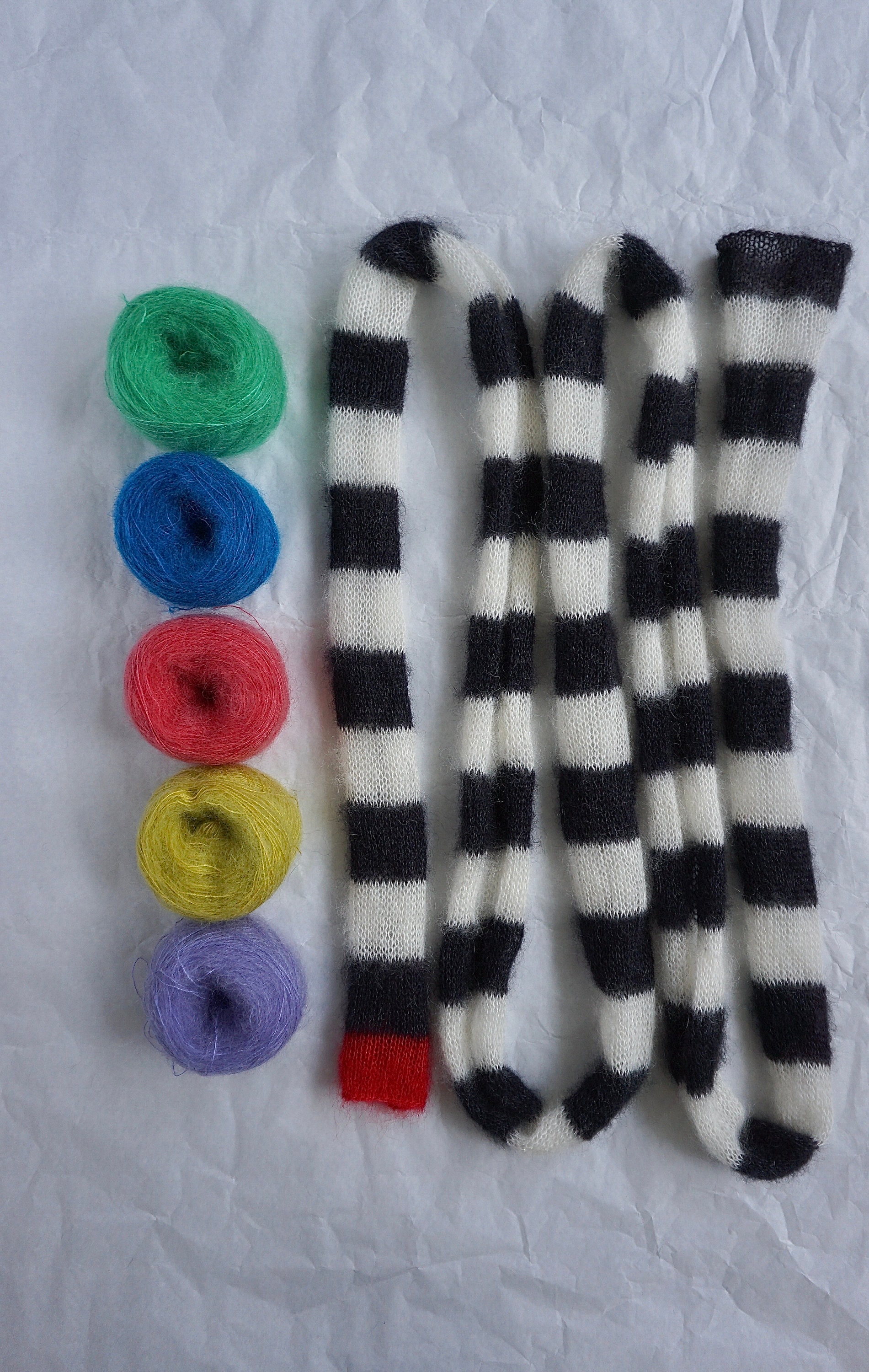 Skinny Fluffy Mohair Silk Scarf Thin and Long Black White Stripes ...