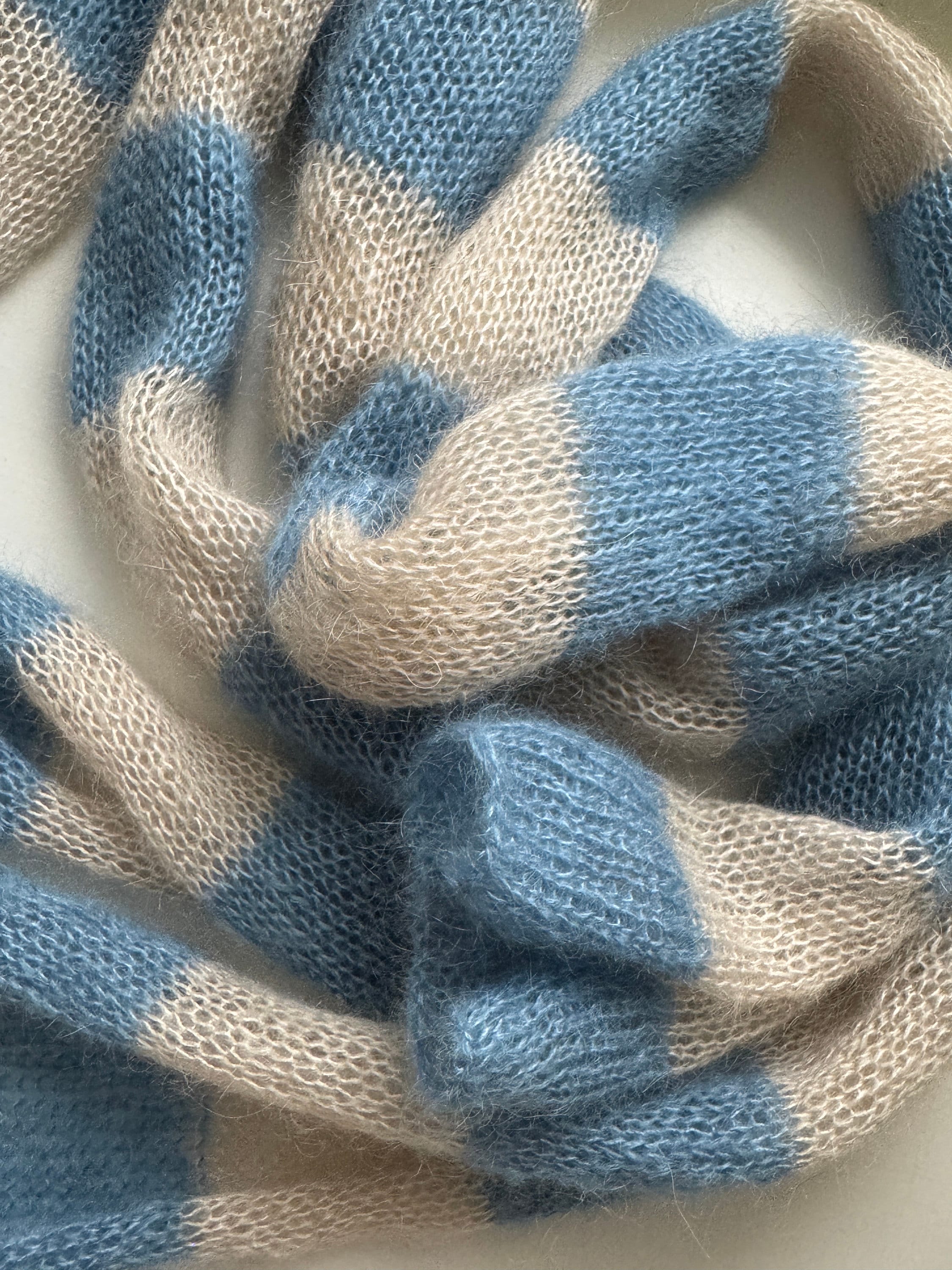 Skinny Fluffy Mohair Silk Scarf - Thin and Long - Sand and Light Blue ...