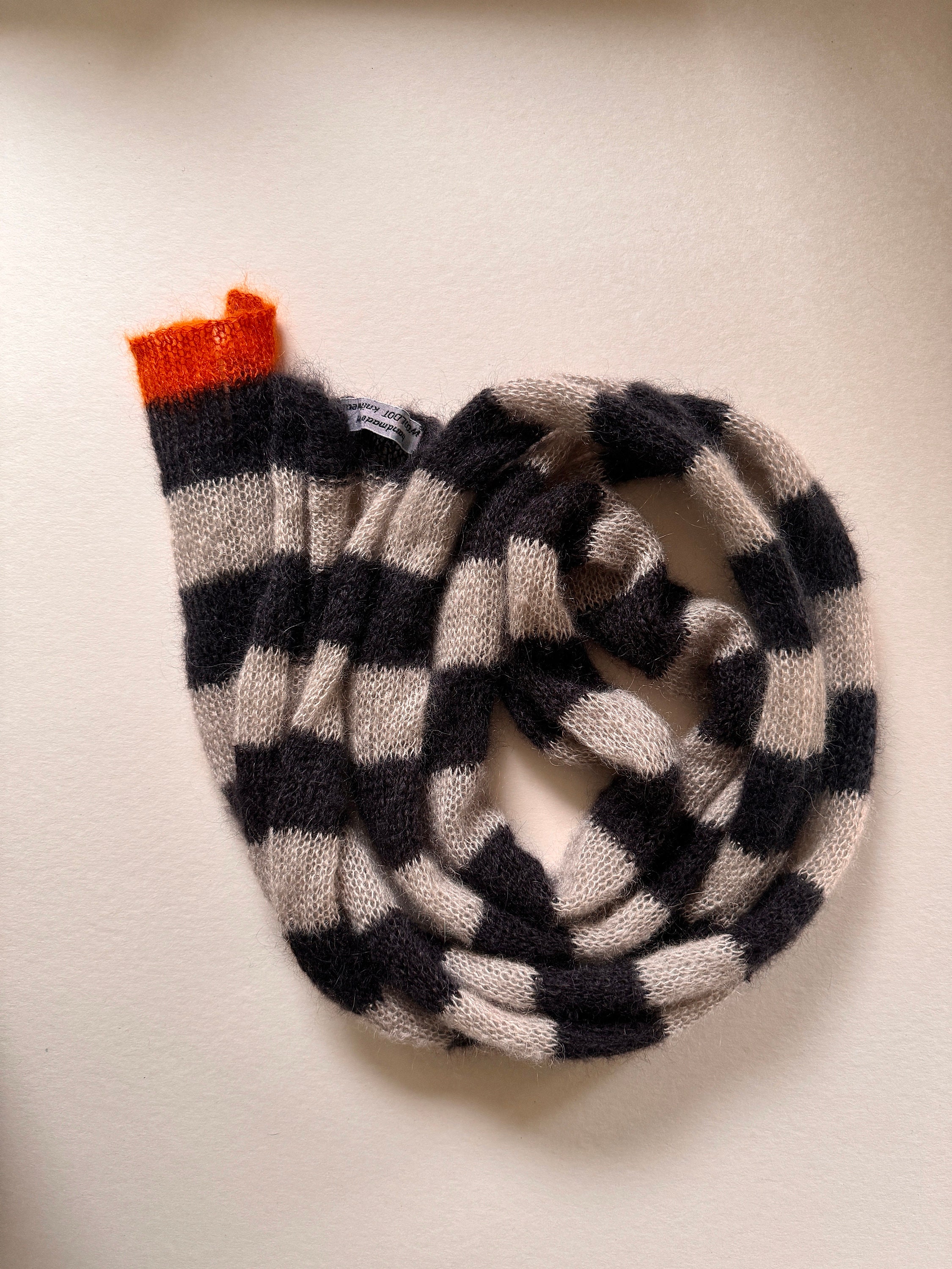 Skinny Fluffy Mohair Silk Scarf Thin and Long Black Beige Stripes ...