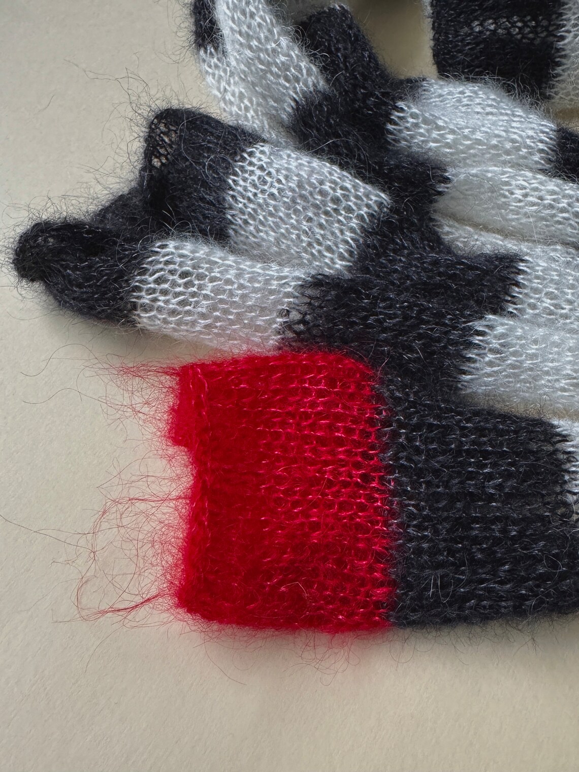 Skinny Fluffy Mohair Silk Scarf - Thin and Long - Black White Stripes ...