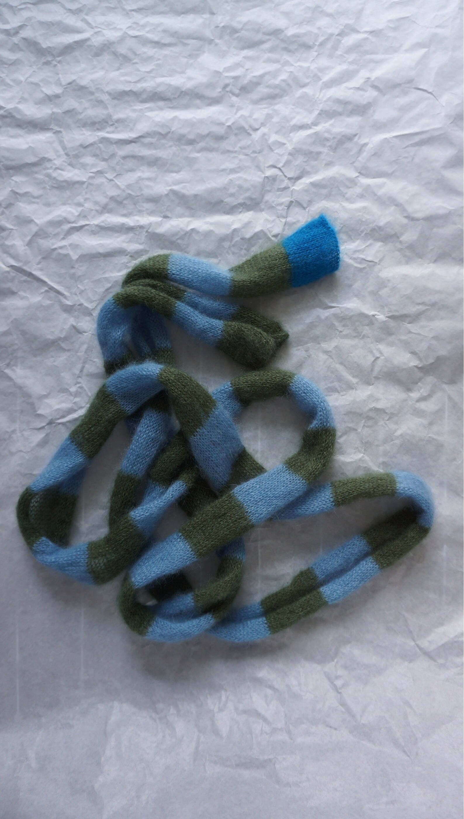 Skinny Fluffy Mohair Silk Scarf - Thin and Long - Green and Blue ...