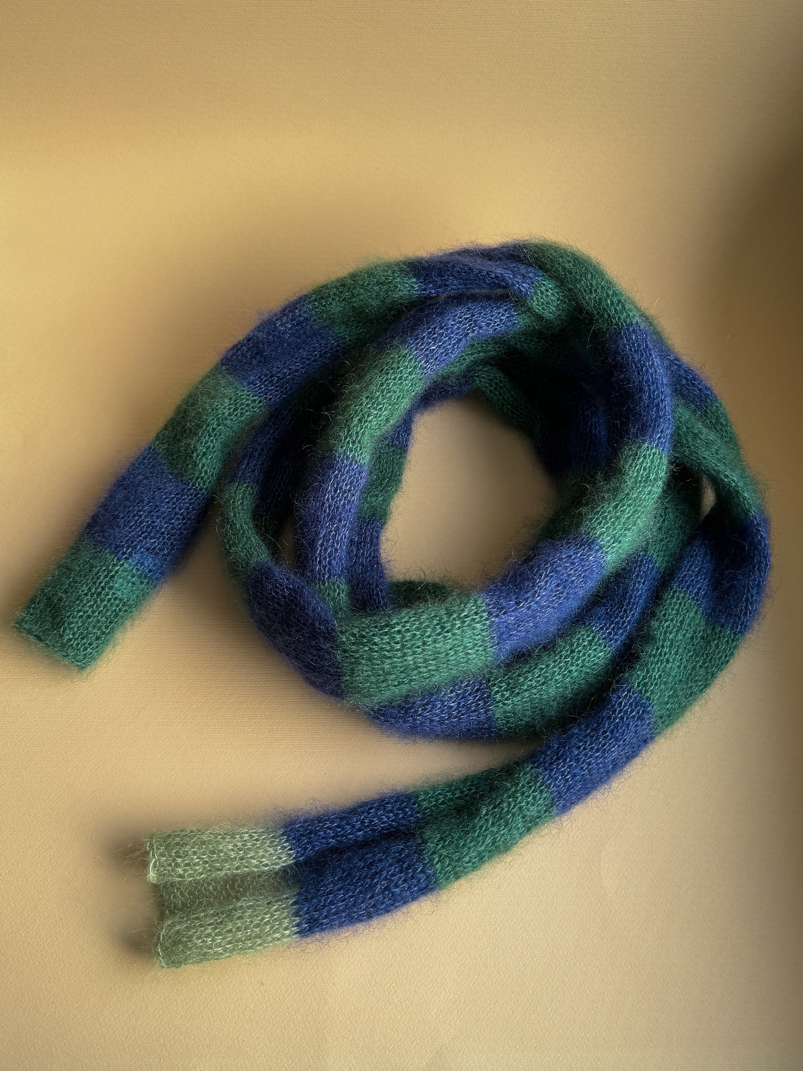 Skinny Fluffy Mohair Silk Scarf - Thin and Long - Dark Blue and Green ...