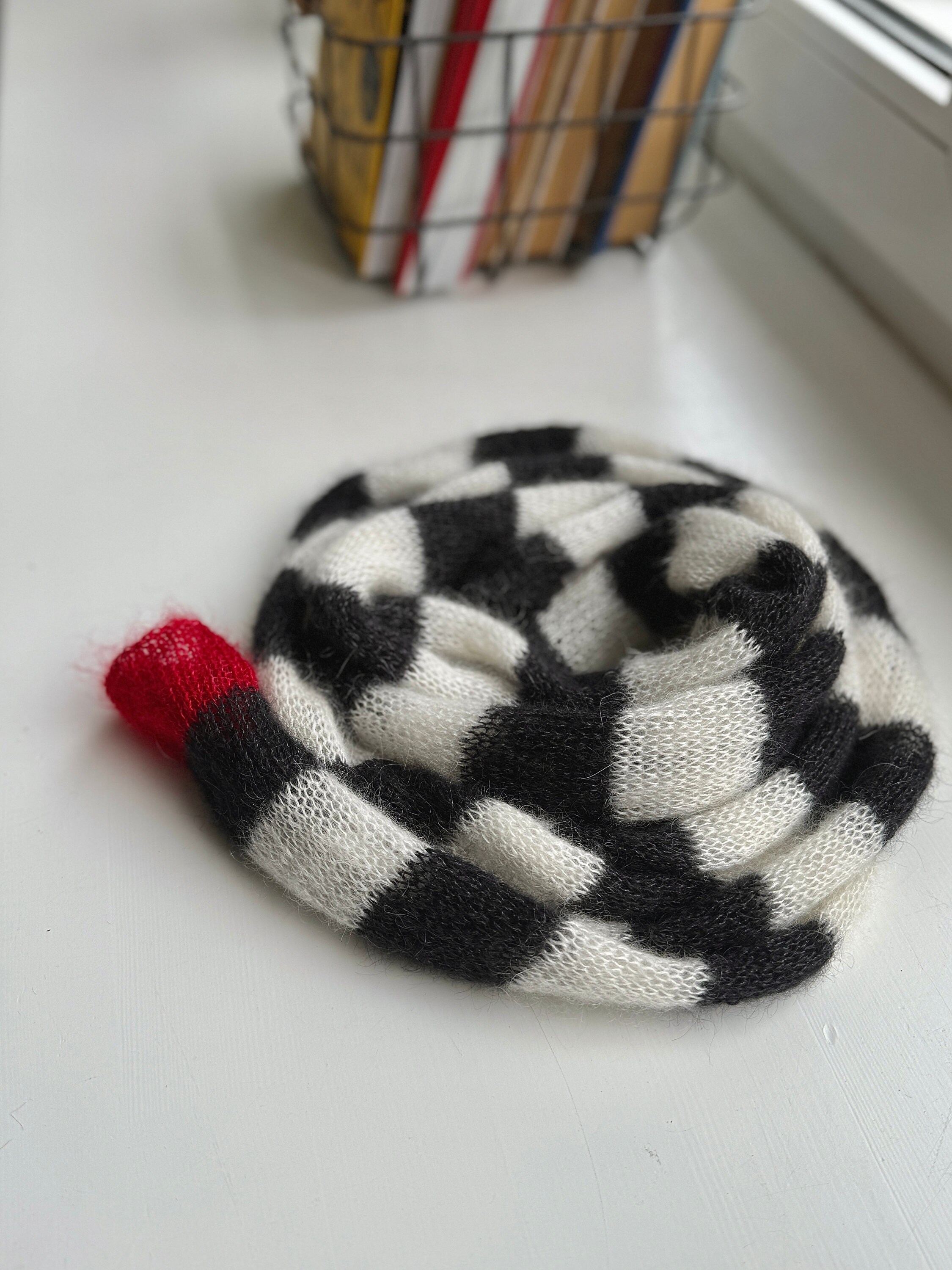 Skinny Fluffy Mohair Silk Scarf - Thin and Long - Black White Stripes ...