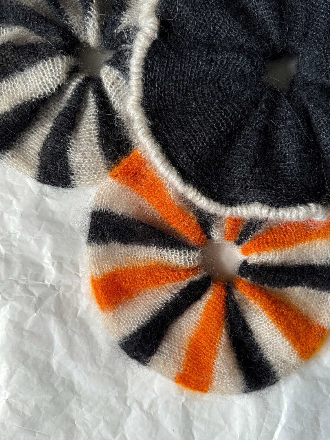 Black Ecru Orange Striped Mohair Scrunchie - Soft Scrunchie - Hair ...