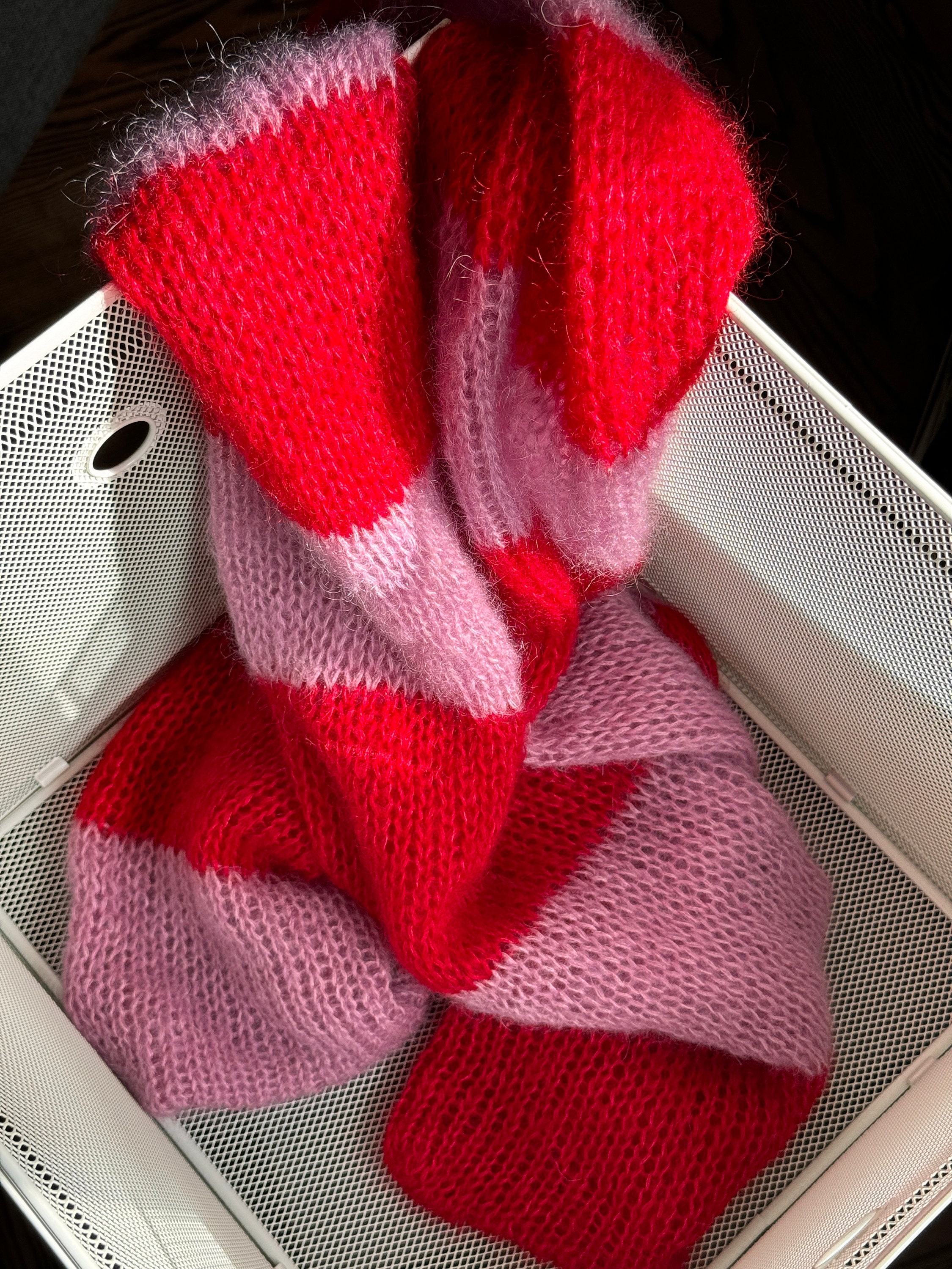 Pink Red Striped Mohair Silk Scarf Fluffy Soft Chunky Scarf Knitted ...