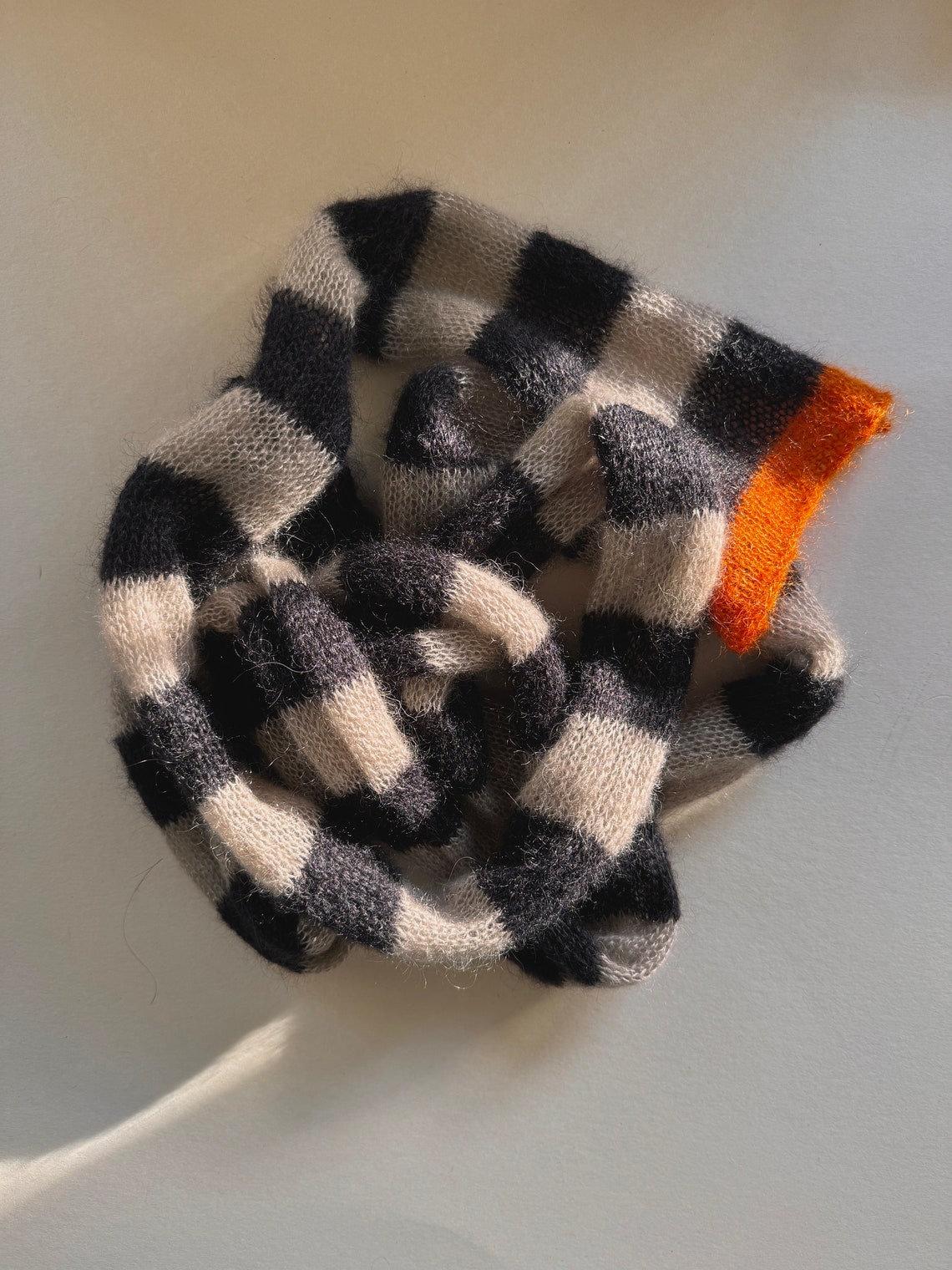 Skinny Fluffy Mohair Silk Scarf Thin and Long Black Beige Stripes ...