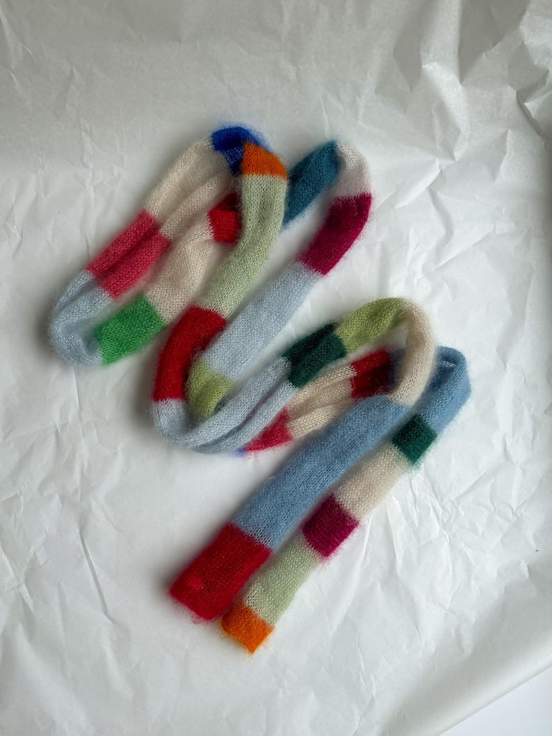 Skinny Fluffy Mohair Silk Scarf - Thin and Long - Multicolored ...