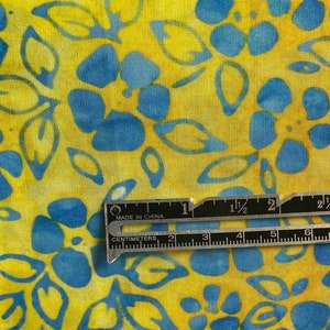 Blue and Yellow Abstract Floral Batik Fabric, 100% Woven Cotton, Quilt ...
