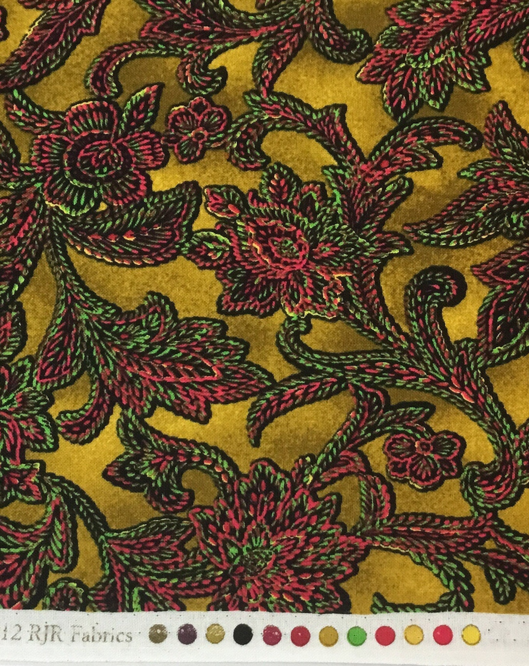 Tapestry Look Cotton Fabric: Deep Red, Gold & Green - Jinny Beyers ...
