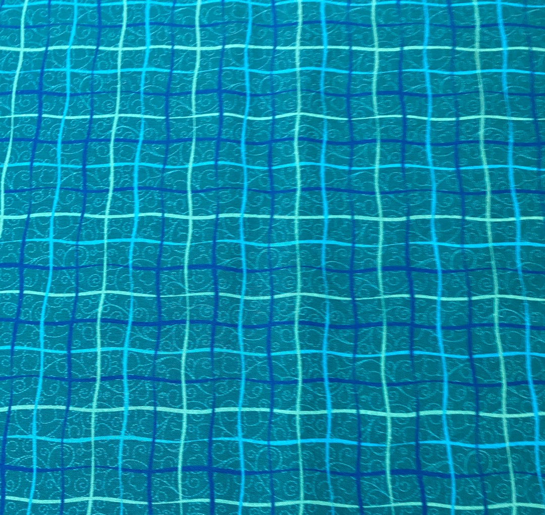 Teal Blue Green Geometric Loose Plaid, Floating Screen, Woven Cotton ...