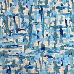 Woven Cotton Fabric in Shades of Blue, Gray and Green, Abstract Design ...