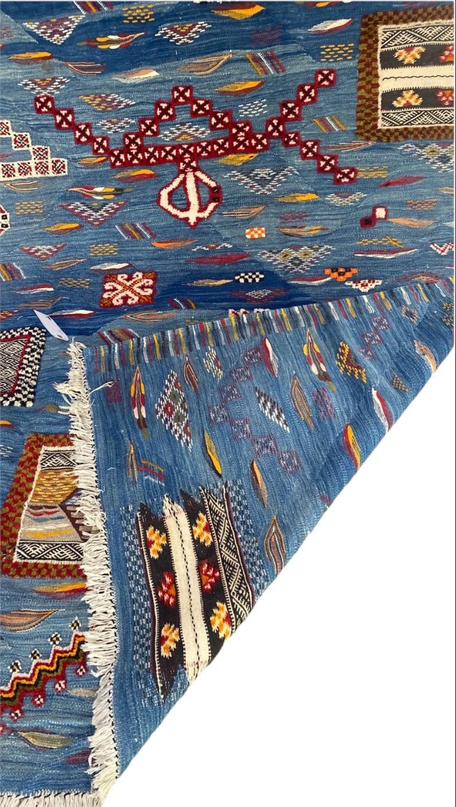 Vintage Moroccan Taznakht Berber Kilim Rug T58 Handmade Tribal Low Pile ...