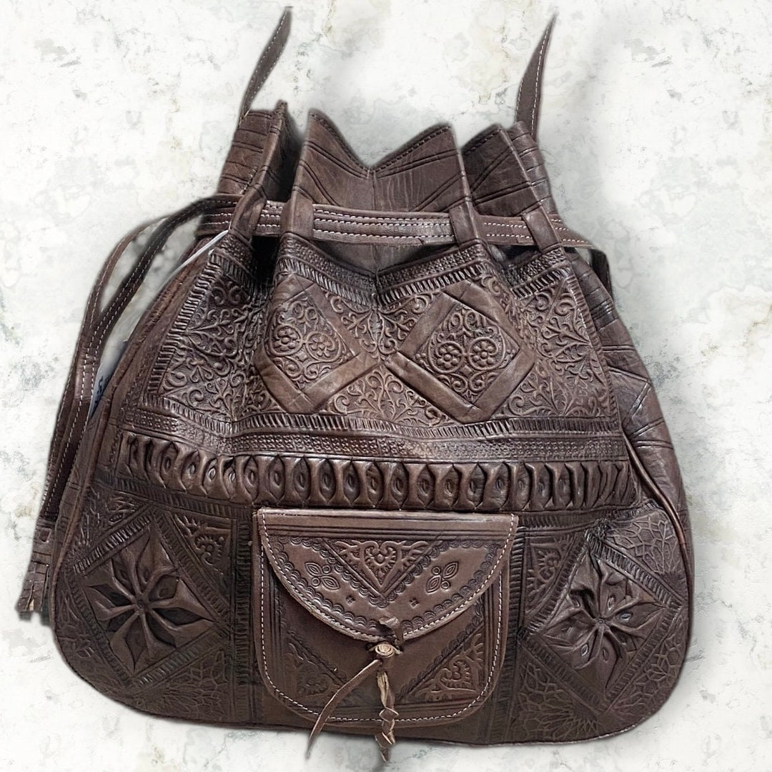 Moroccan Women Leather Large Brown Dark Chocolate Handbag /leather Fes ...