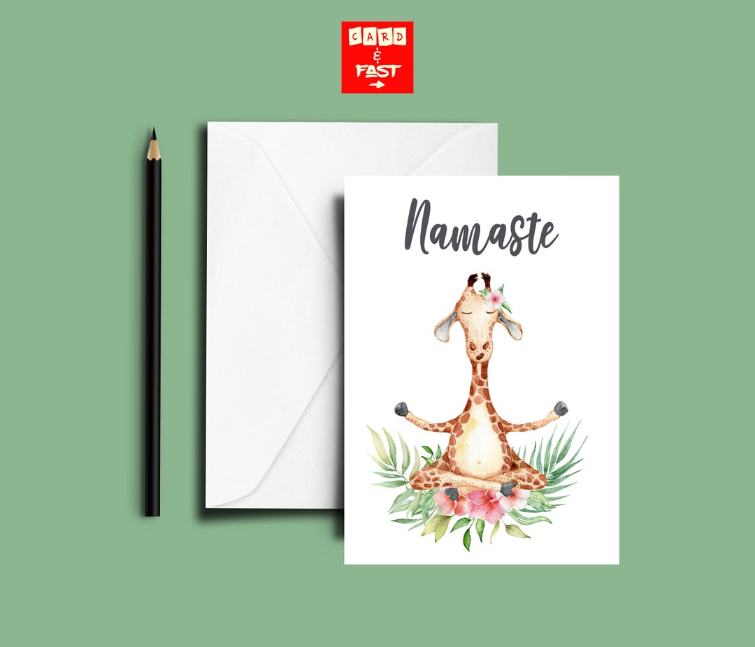 Namaste Card, Instant Download, Yoga, Watercolour, Giraffe, Printable ...