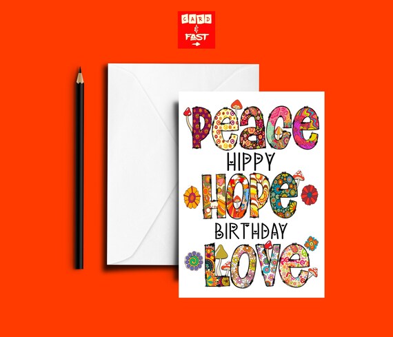 Printable Birthday Card Hippy Birthday Card Digital Card - Etsy