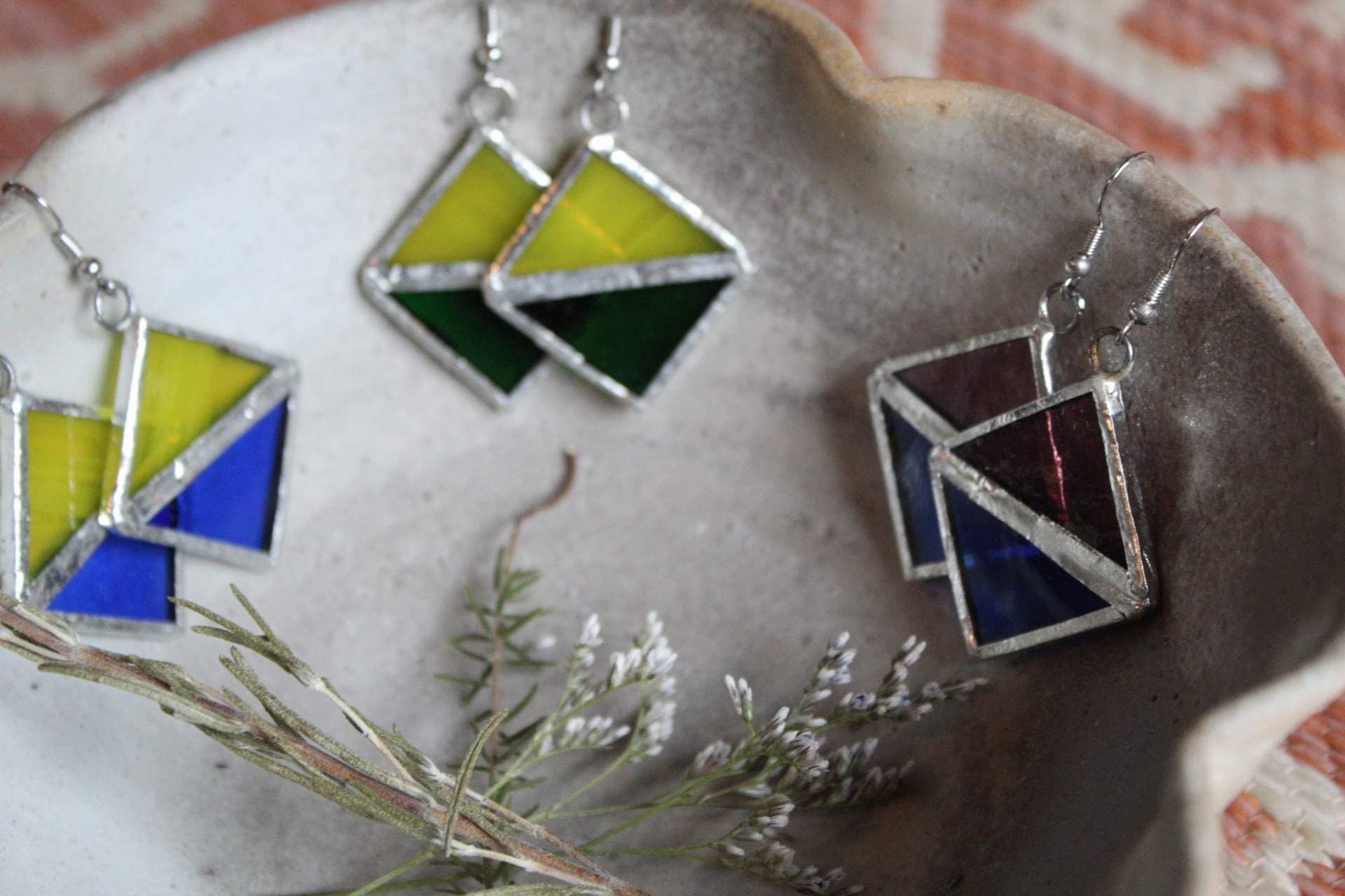 Two-toned Recycled Stained Glass Earrings - Etsy