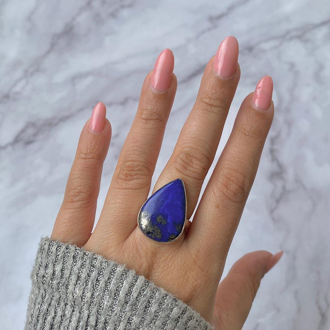 Lapis Adjustable Ring / Sterling Silver Ring / Healing Gemstone / Gifts for Her / Pear Cab ...