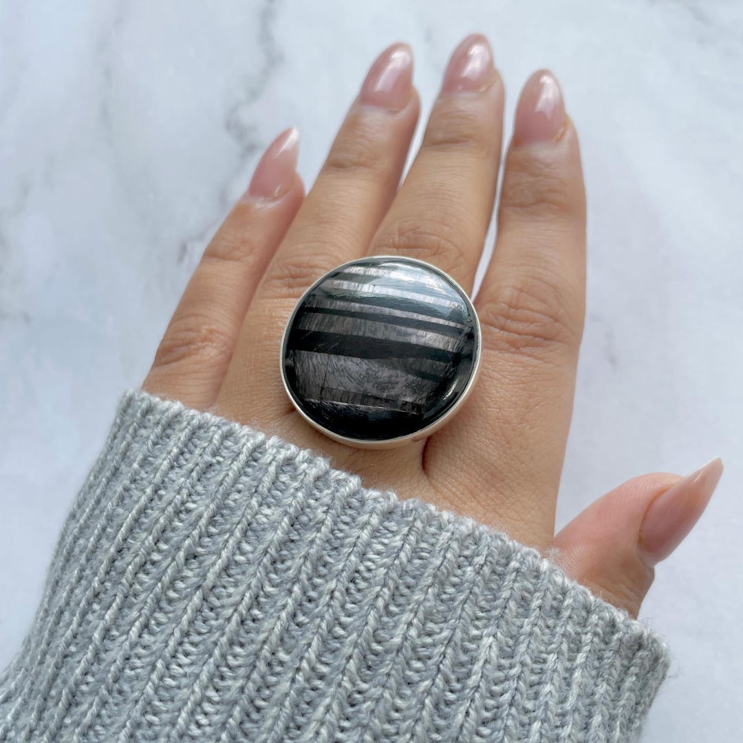 Hypersthene Adjustable Ring / 925 Sterling Silver / Healing Gemstone ...