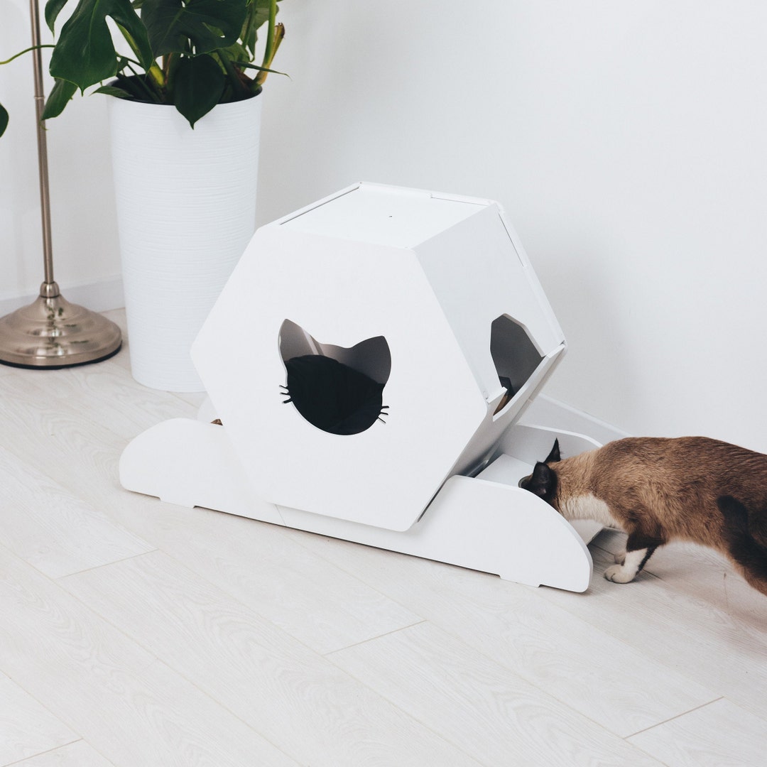 Aestethic Cat Food Station, Cat Cabinet, Wooden Cat House Stand ...