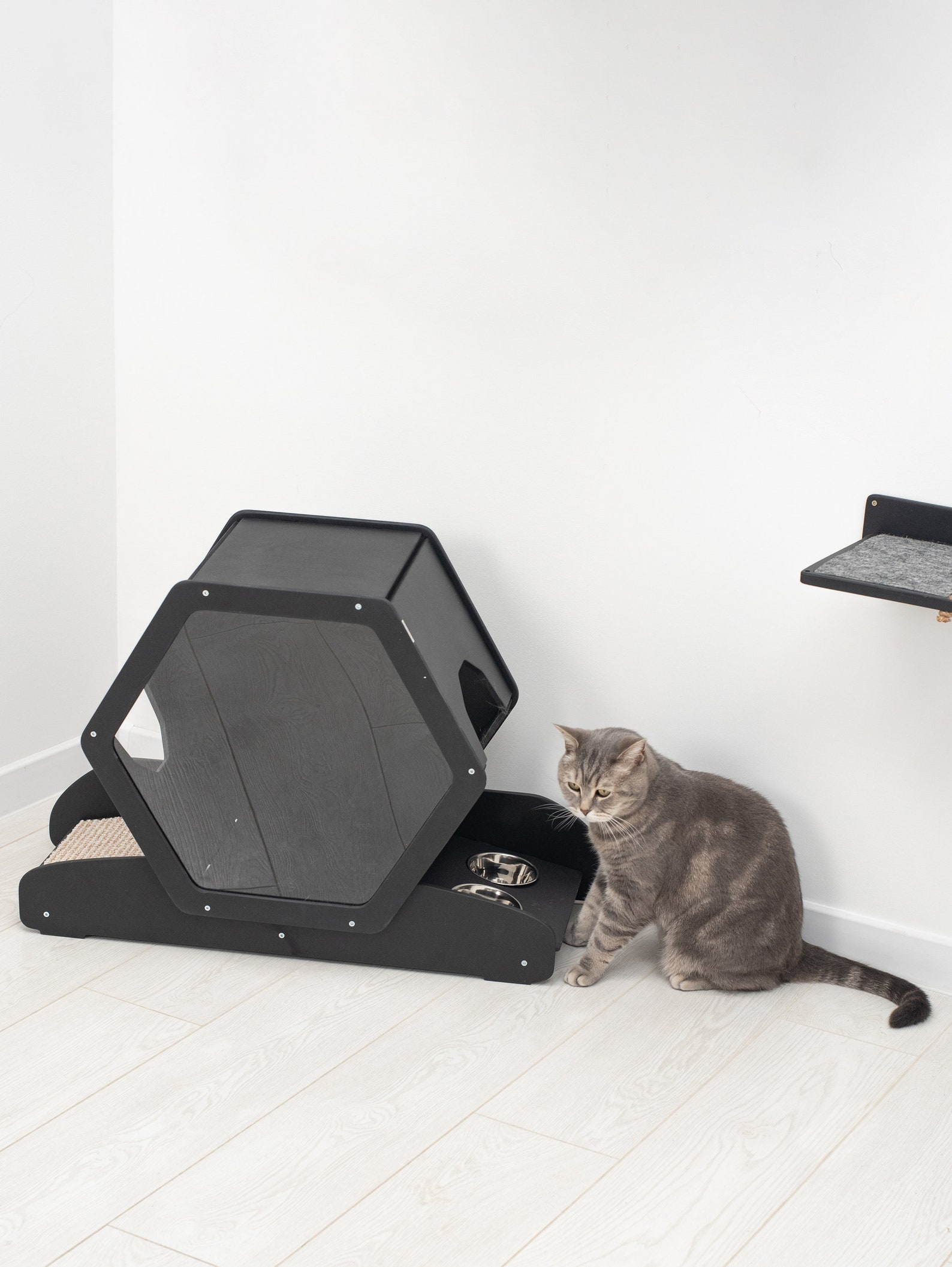 Wood Cat Food Station, Wooden Cat Cabinet, Cat House, Playground for ...