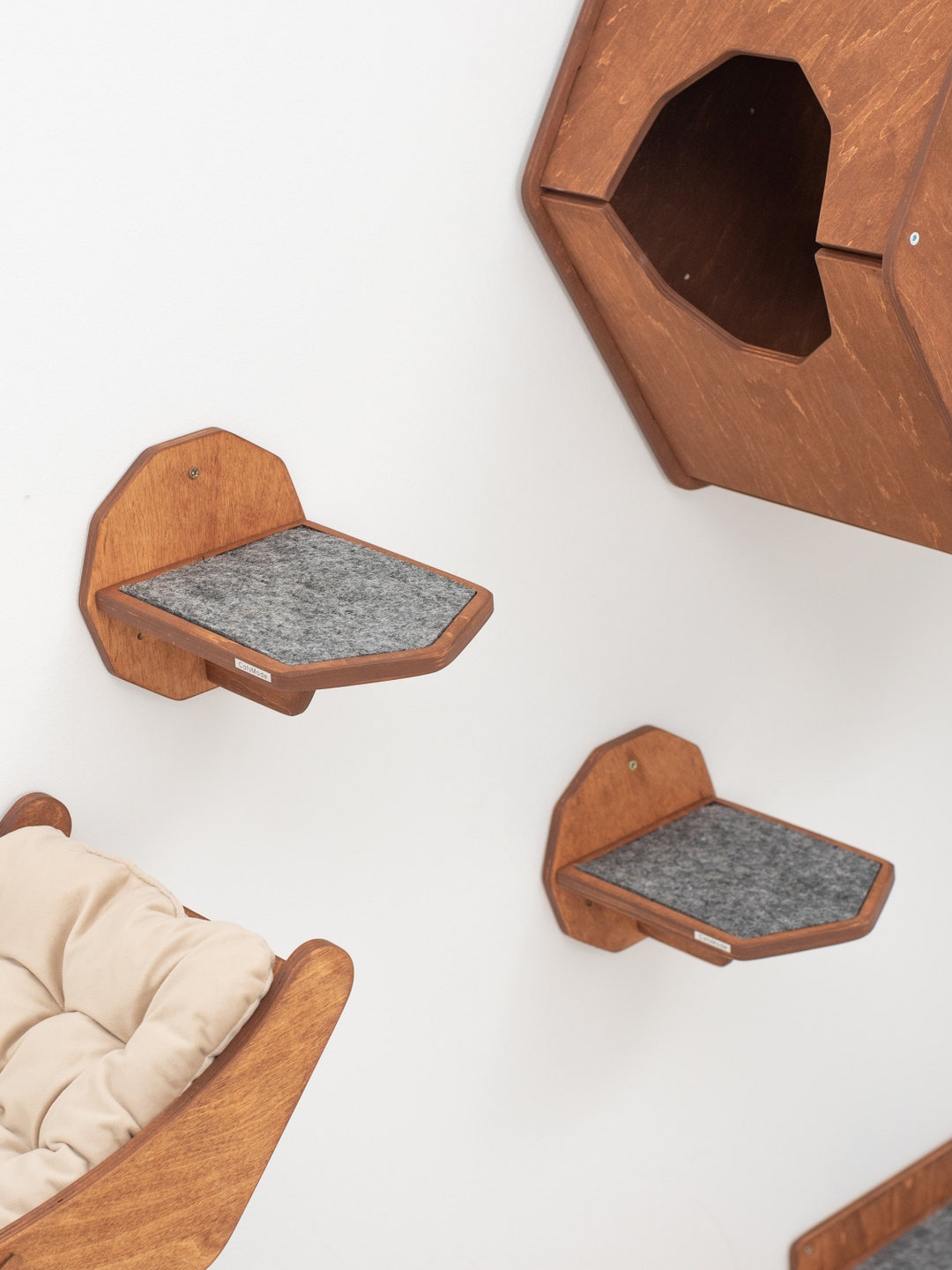 Wooden Cat Steps Set, Cat Wall Furniture Modern, Wall Mount Cat Stairs ...