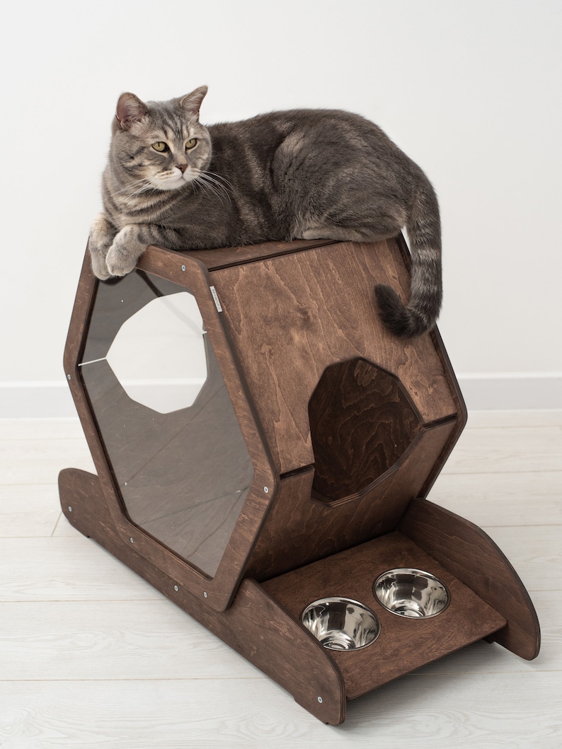 Wood Cat Food Station, Wooden Cat Cabinet, Cat House, Playground for ...