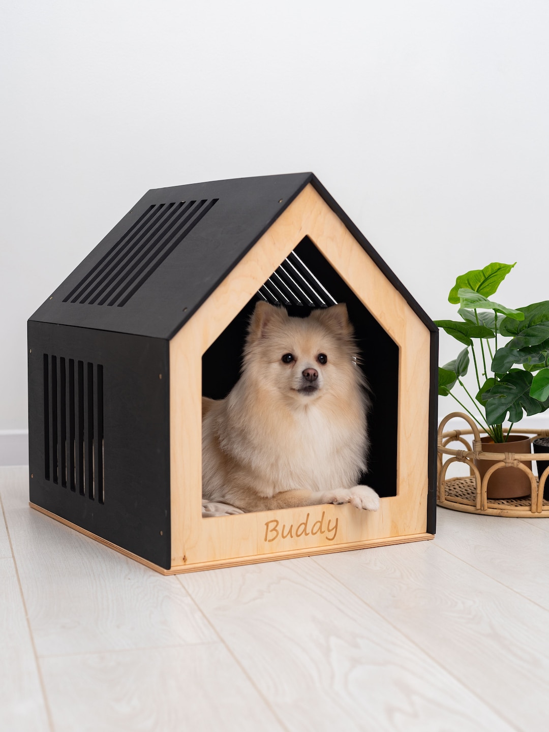 Wooden Puppy House, Modern Dog House, Wooden Pet House, İndoor Dog ...