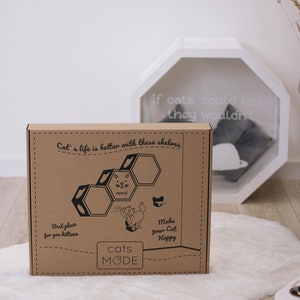 Cat Wall Mount Furniture, Cat Wall Bed, Wooden Cat Hexagon Shelves ...