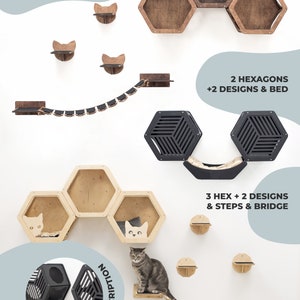 Cat Hexagon Shelves, Wood Wall Furniture for Cats, Wall Mount Shelf ...
