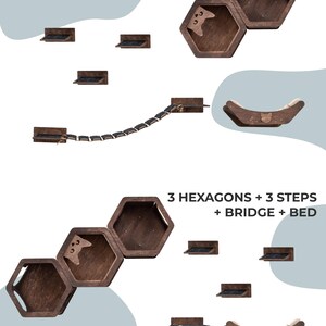 Cat Hexagon Shelves, Wood Wall Furniture for Cats, Wall Mount Shelf ...