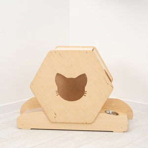 Wood Cat Food Station, Wooden Cat Cabinet, Cat House, Playground for ...