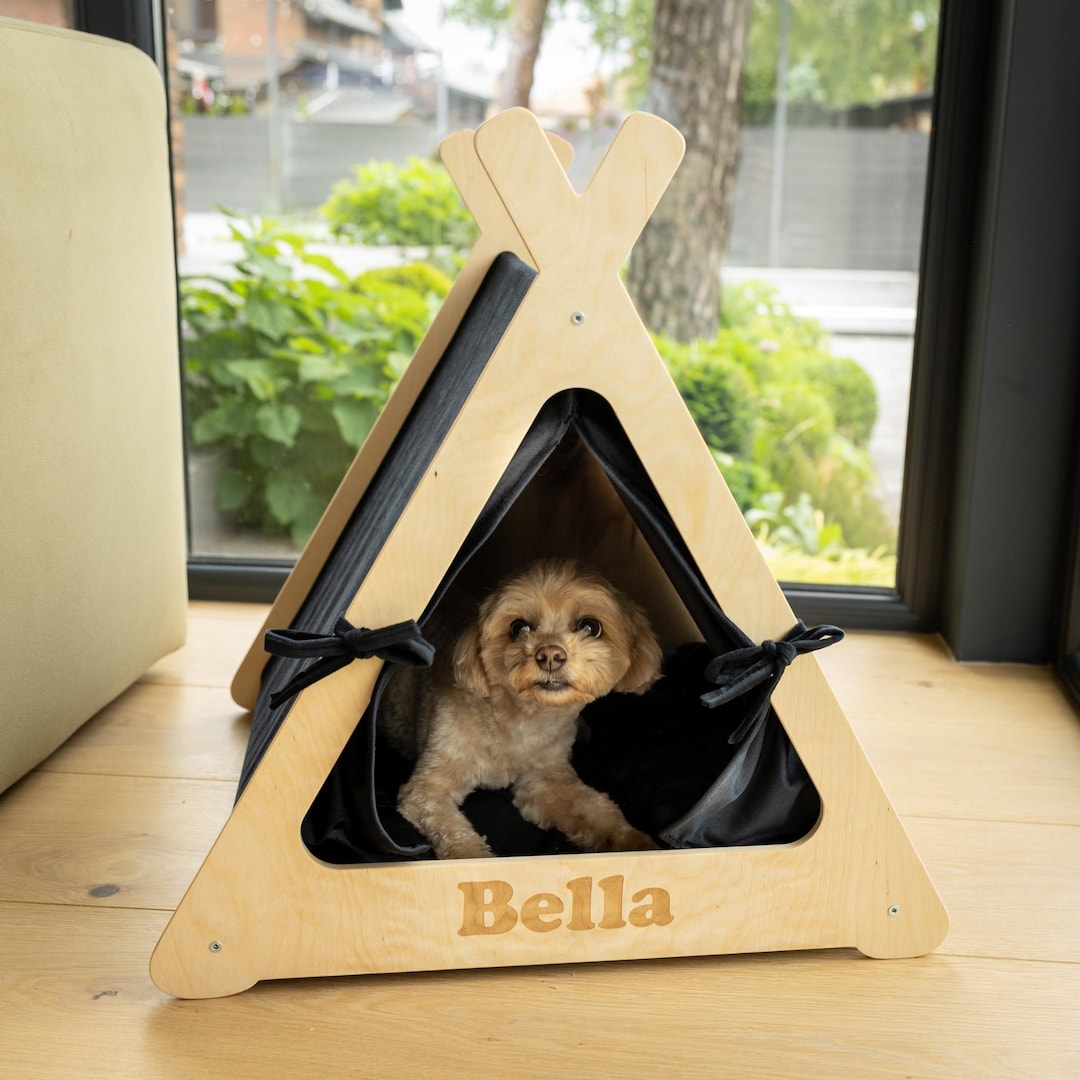 Dog Sleeping Teepee Tent, Natural Wood Pet Bed, Custom Puppy House ...