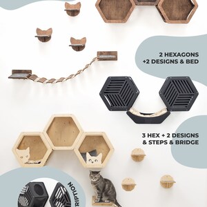 Cat Hexagon Shelves, Wood Wall Furniture for Cats, Wall Mount Shelf ...