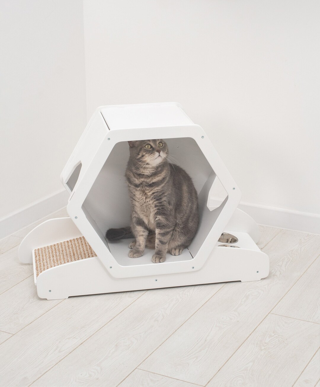 White Cat House, Pet House, Cat Furniture, Cat Feeder, Cat Food Station ...