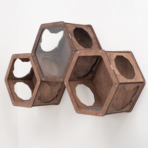 Cat Wall Mount Furniture, Cat Wall Bed, Wooden Cat Hexagon Shelves ...