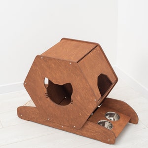 Wood Cat Food Station, Wooden Cat Cabinet, Cat House, Playground for ...