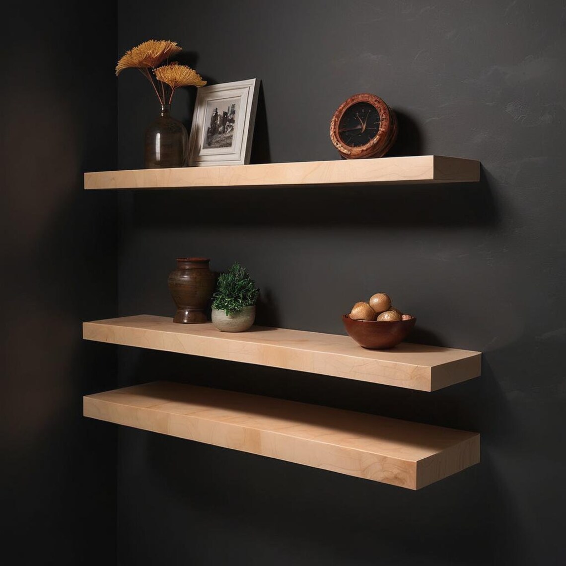 Maple Hardwood Floating Shelf 3 Inches Thick | 8 Inches Deep| Rustic ...