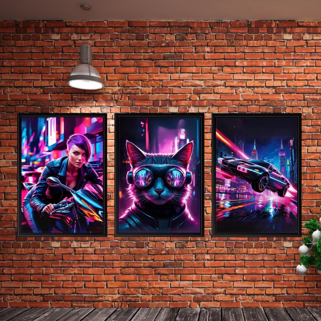 Set of 3 Cyberpunk Printable Wall Art | Neo Futuristic Poster ...