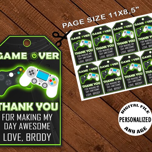 Video Game Thank You Tags Cards Gamer Party Decorations | Etsy