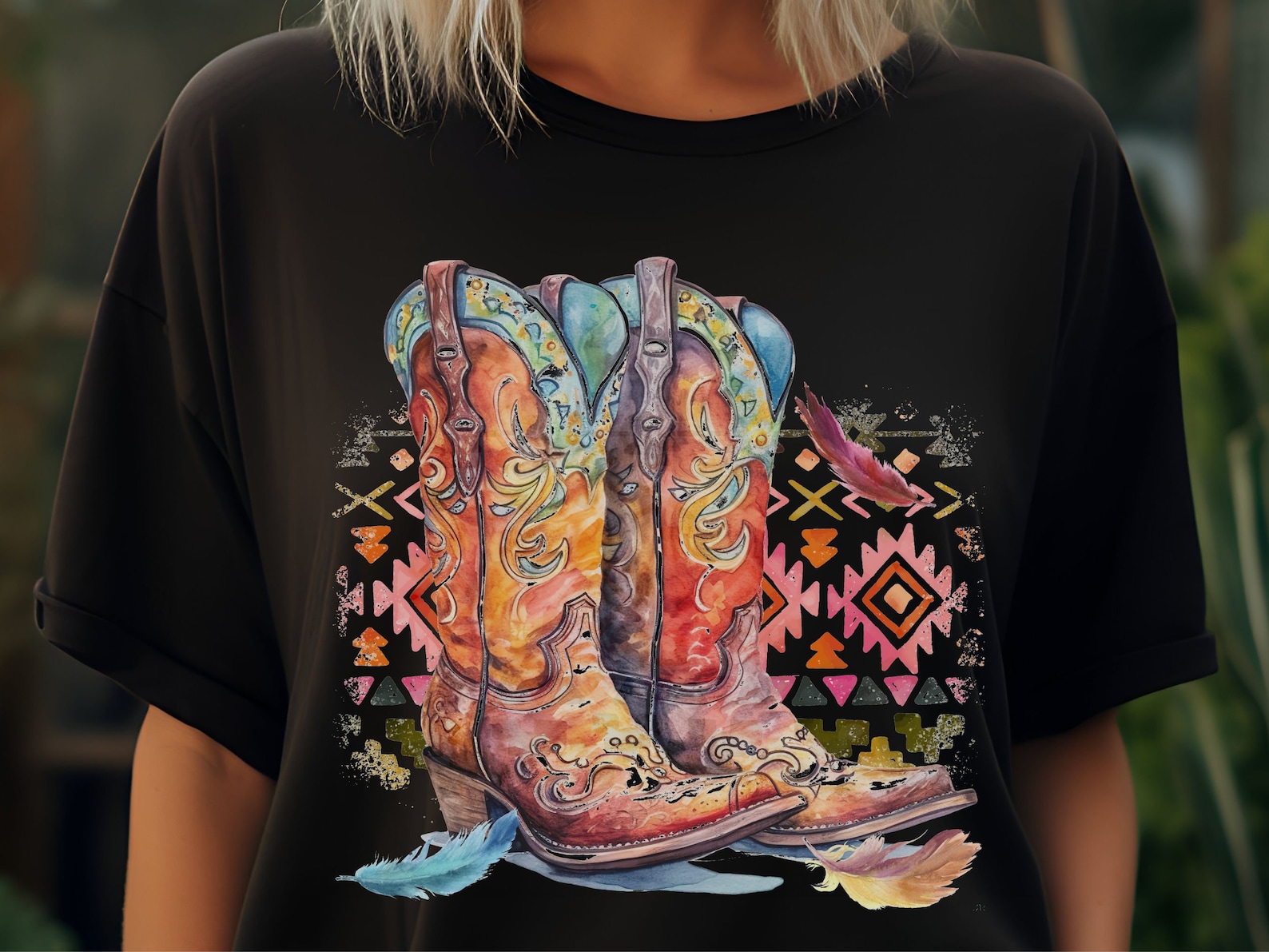 Boho Retro Cowboy Boot Tribal T Shirt for Cowgirl Gift for Friend ...
