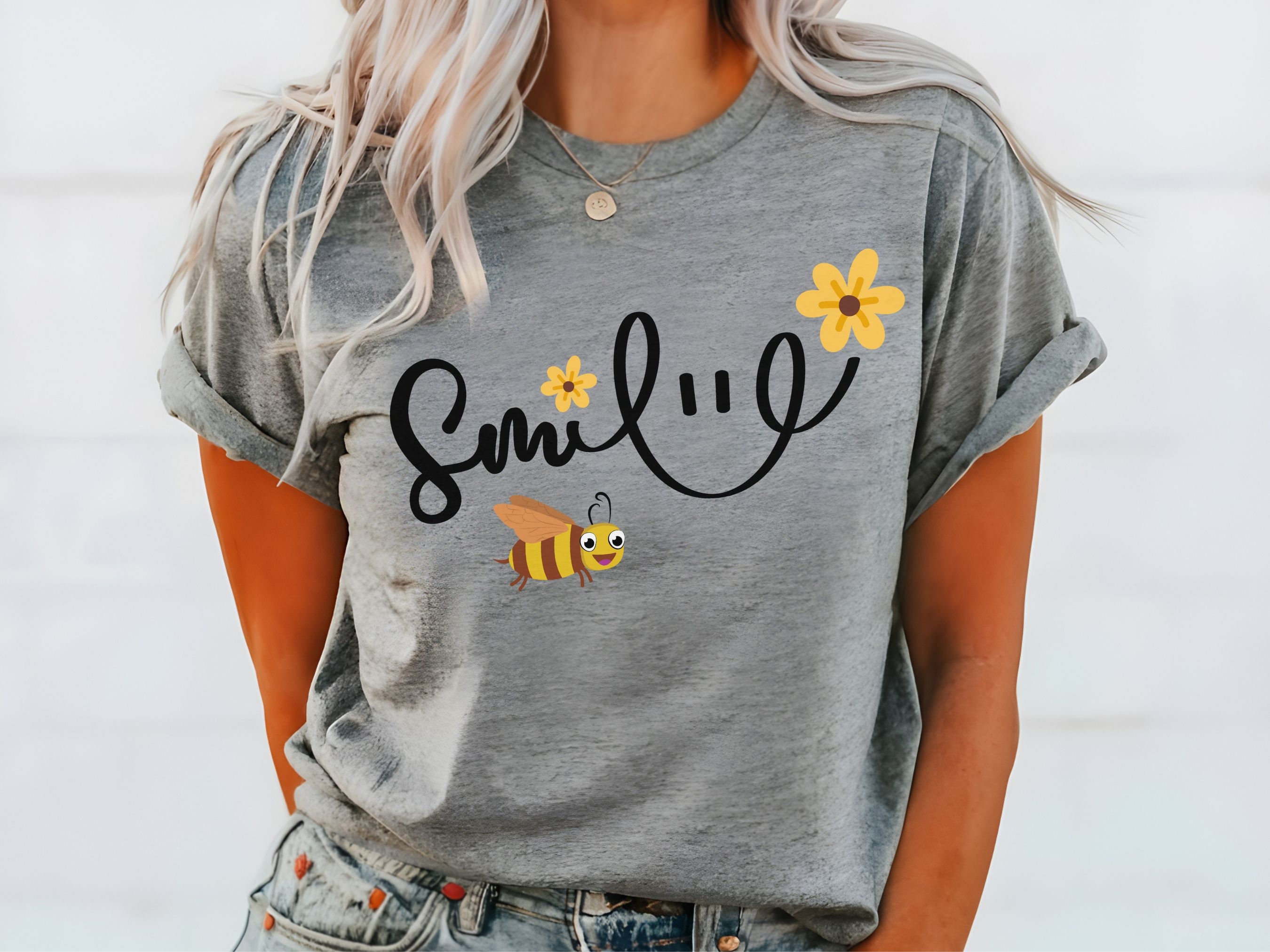 Smile Shirt Bee Happy T-shirt Positive Vibes Tee Smile Tshirt Smile ...
