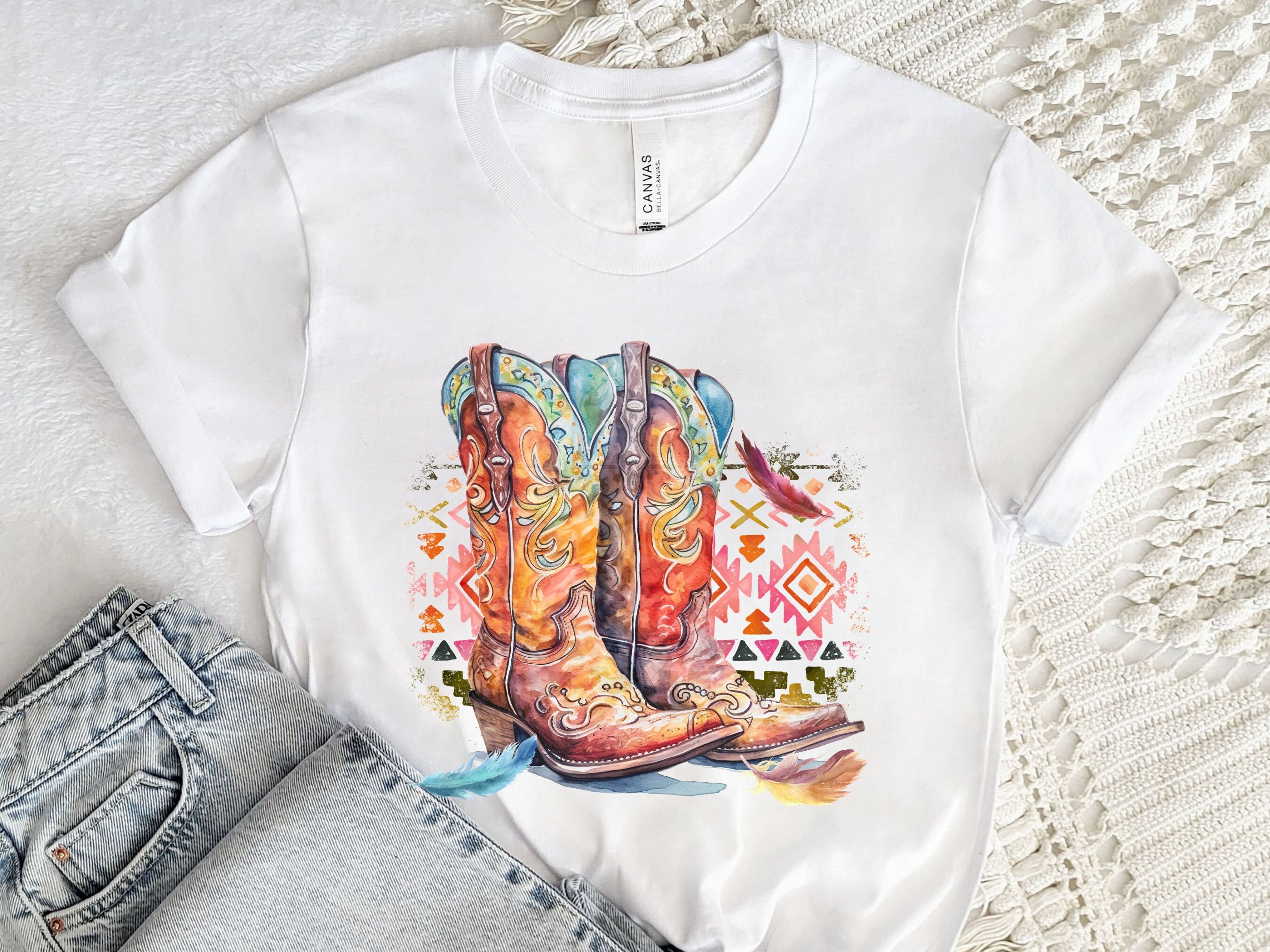 Boho Retro Cowboy Boot Tribal T Shirt for Cowgirl Gift for Friend ...