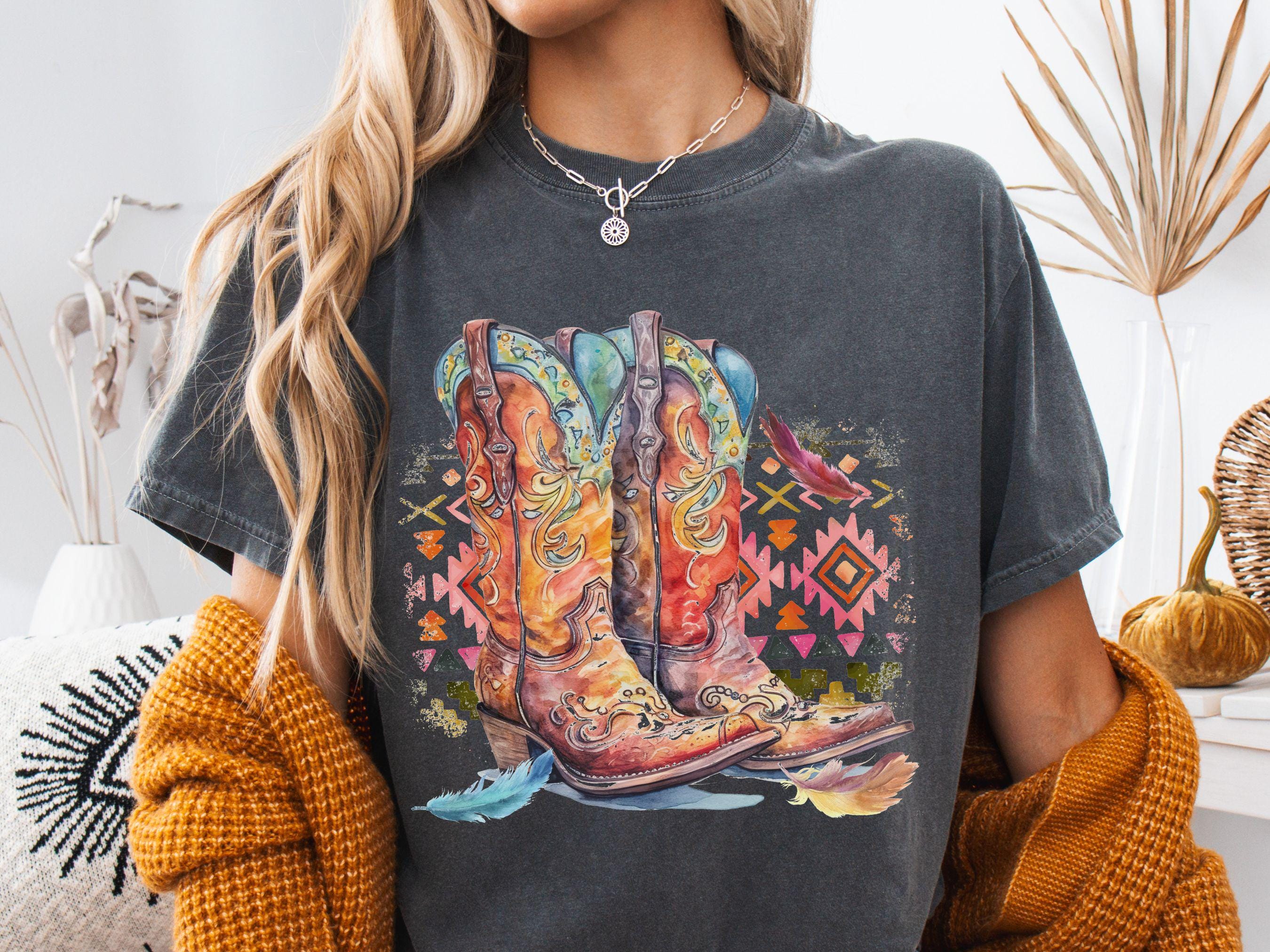 Retro Cowboy Boot Boho Comfort Colors® Country Concert Tee, Western ...