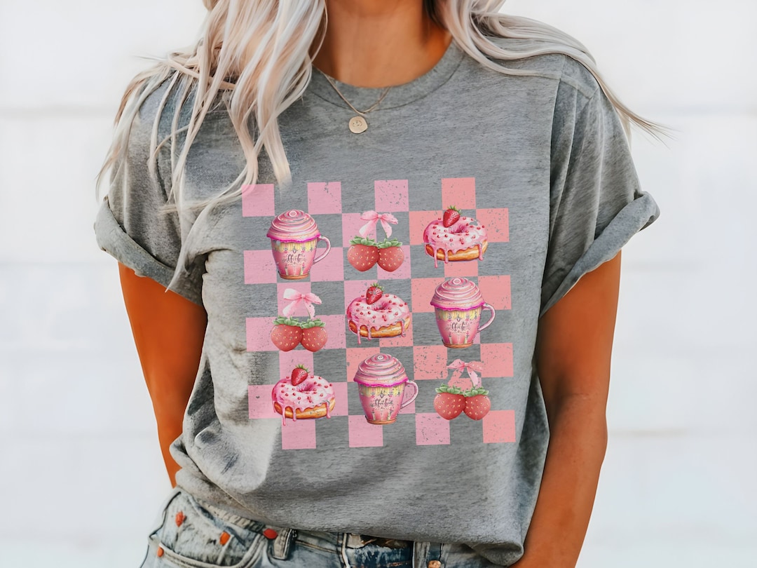 Sweet Treats Coquette T-shirt Retro Pink Checkers Latte Strawberry ...