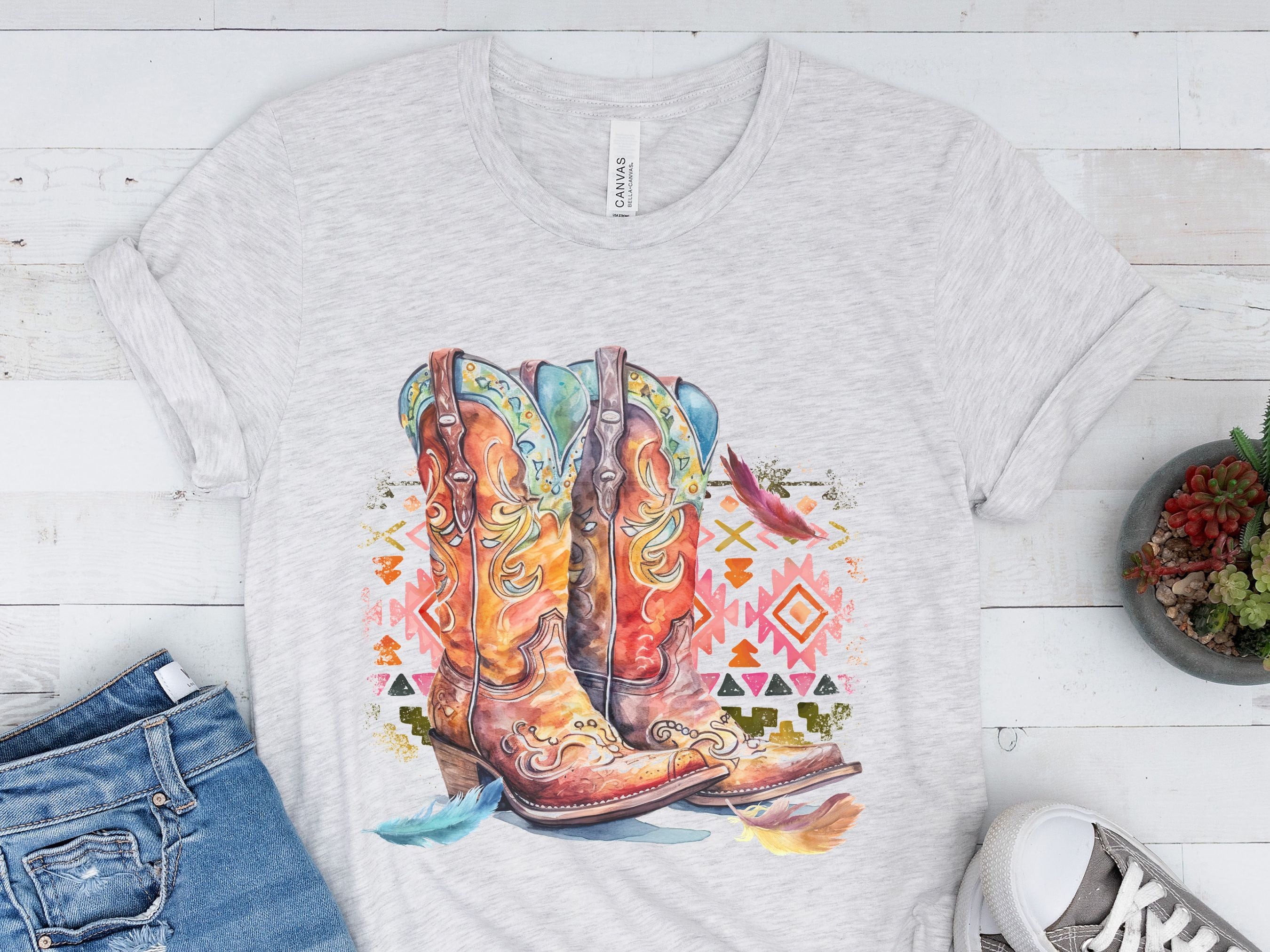 Boho Retro Cowboy Boot Tribal T Shirt for Cowgirl Gift for Friend ...