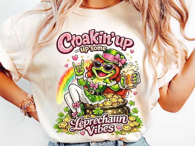 St Patricks Day Coquette Frog Shirt, Leprechaun Vibes Tee, Cute Lucky ...