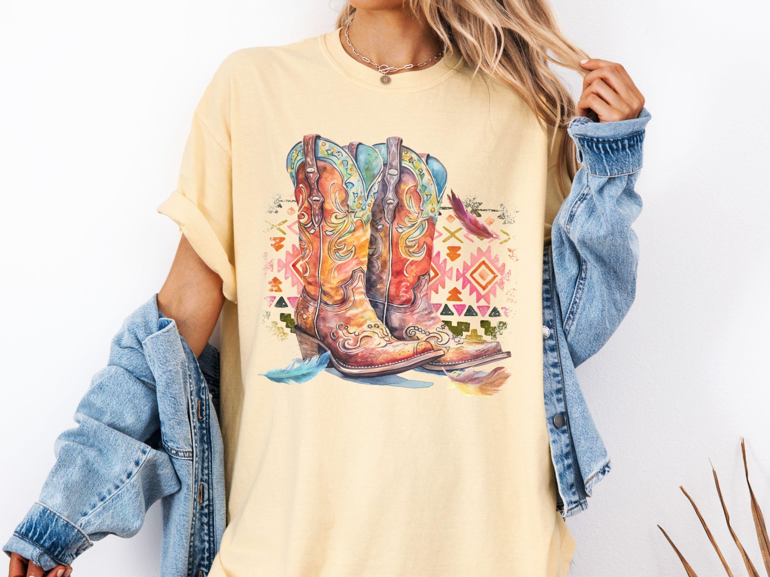 Retro Cowboy Boot Boho Comfort Colors® Country Concert Tee, Western ...