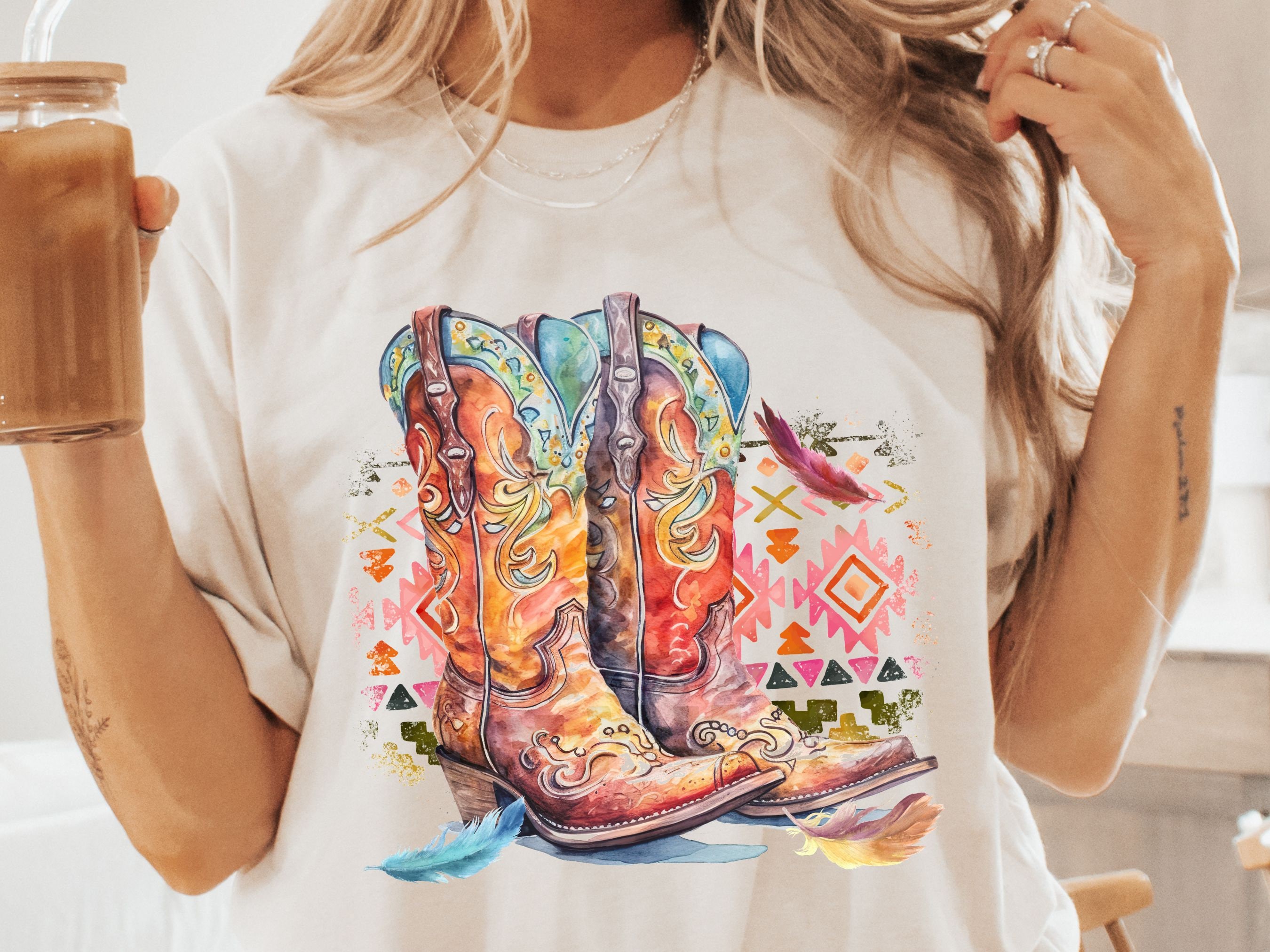 Boho Retro Cowboy Boot Tribal T Shirt for Cowgirl Gift for Friend ...