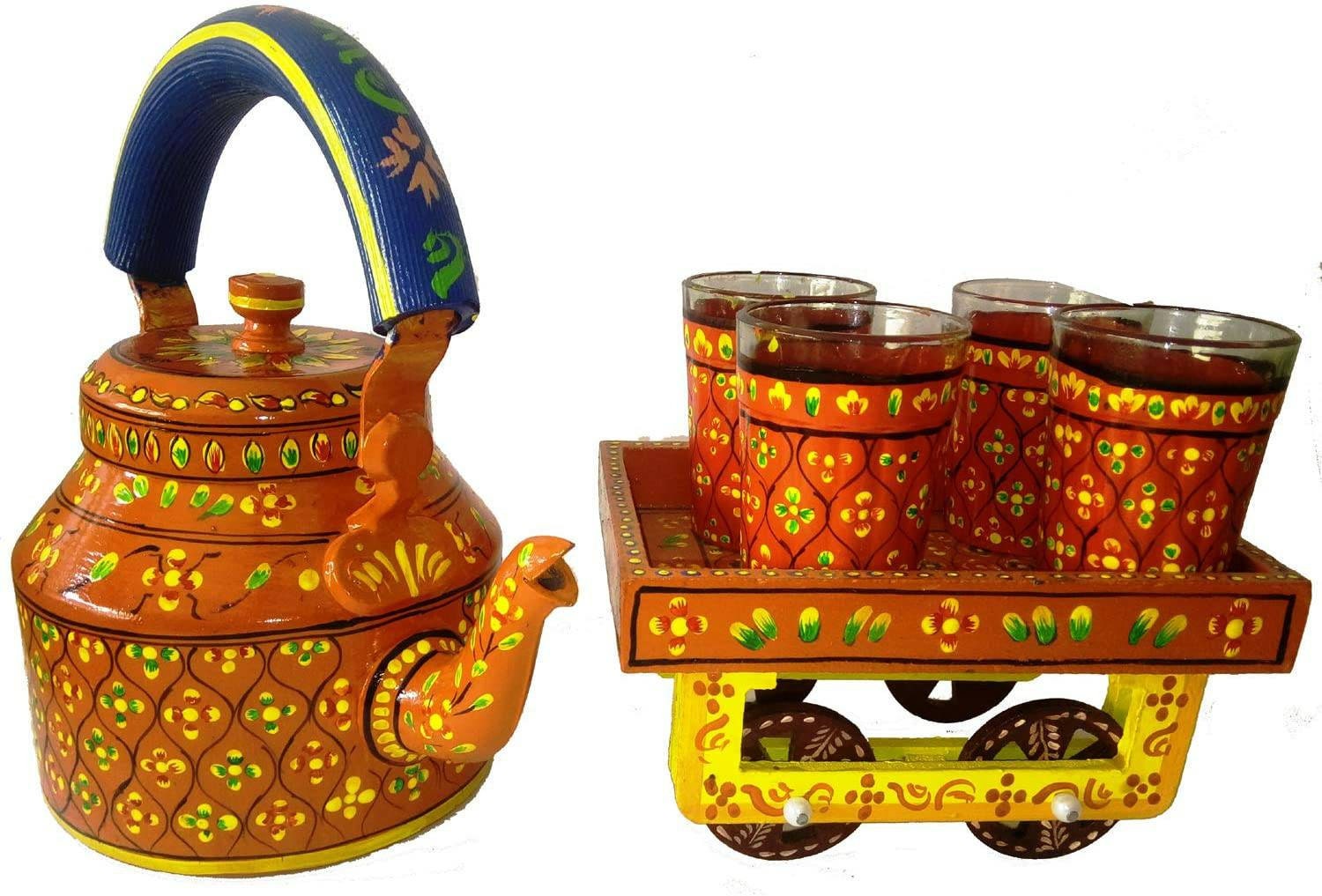 Tea set Multicolor kettle indian tea set Indian Tea pot Indian hand art ...